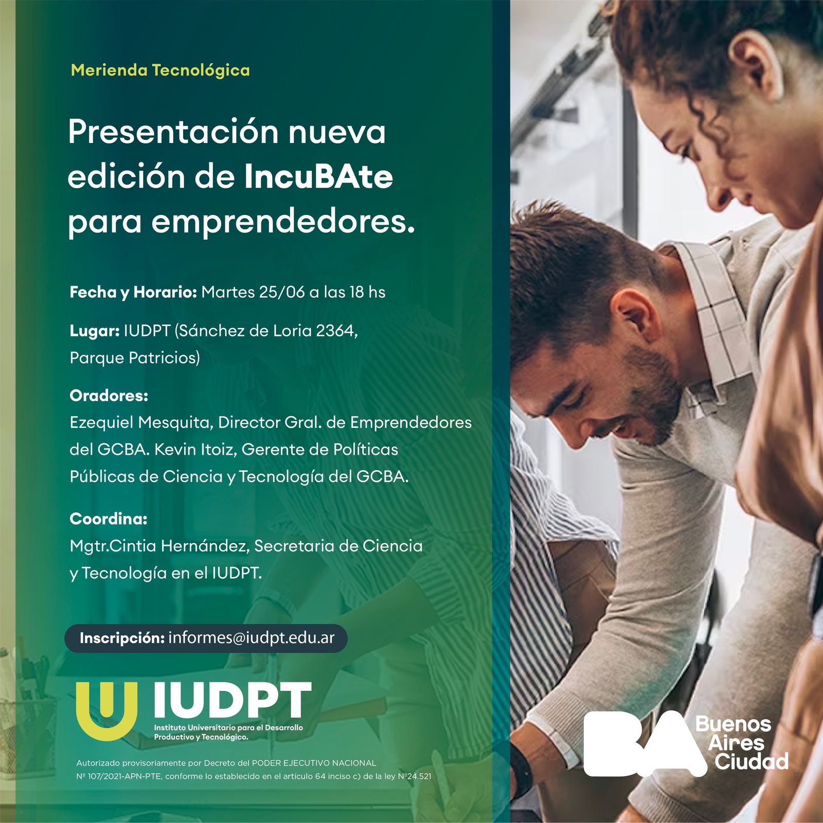 Merienda Tecnológica Presentación de la Nueva Edición de IncuBAte - IUDPT