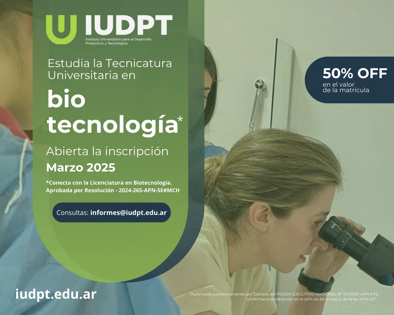 Tecnicatura Universitaria en Biotecnología - IUDPT